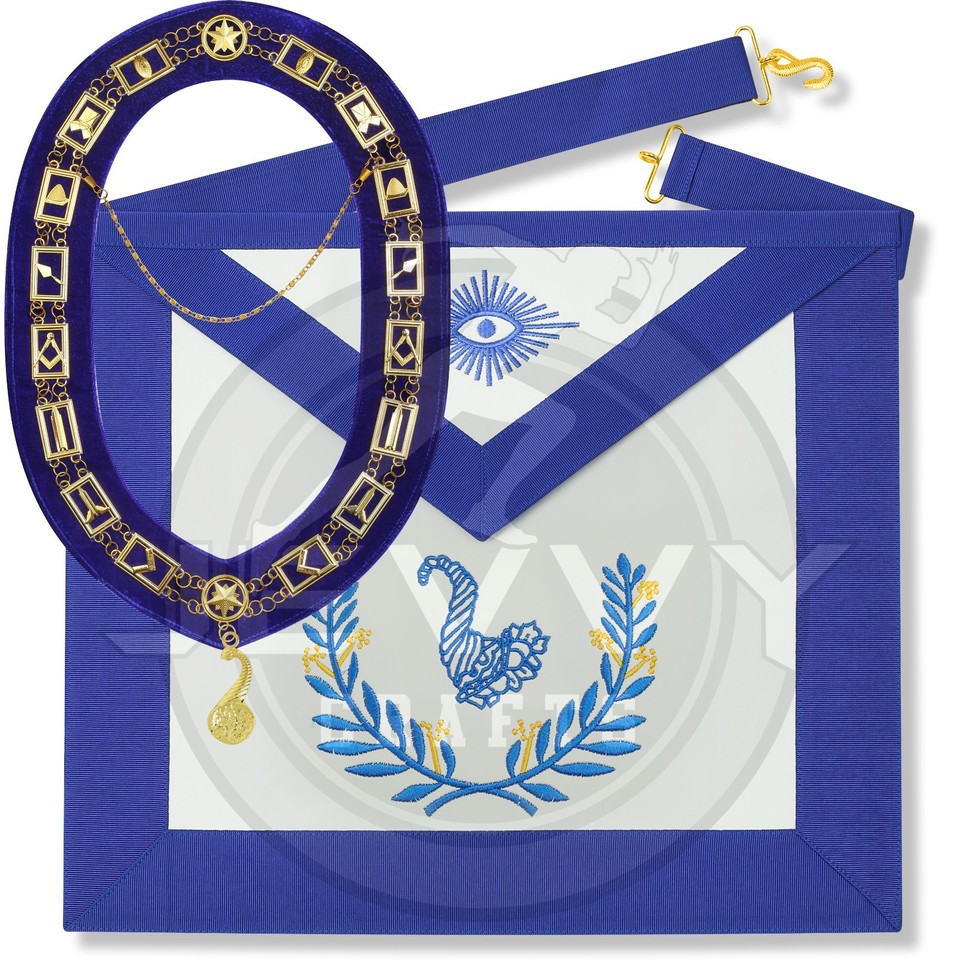 Set of 12 Masonic Blue Lodge Officer Aprons - Gold Chain Collars ...
