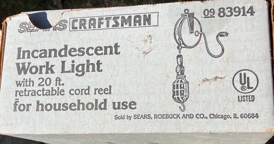 Vintage Sears Craftsman Model 83914 Retractable Shop Work Light 20ft ...