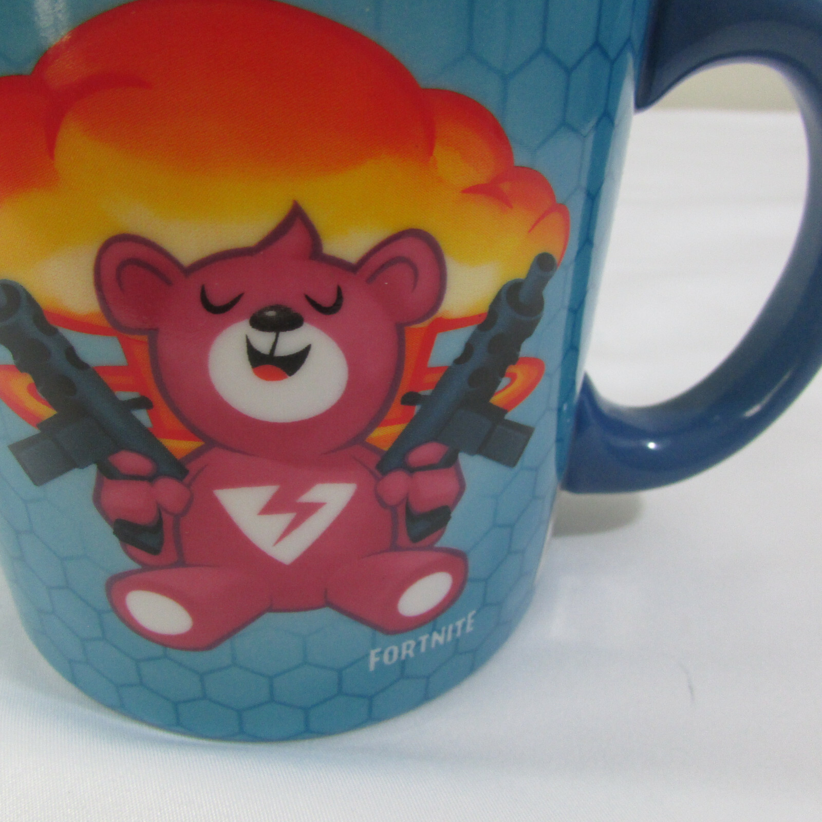Spencers Fortnite Mug 2018 Blue Honeycomb Pink Bear Coffee Cup | eBay