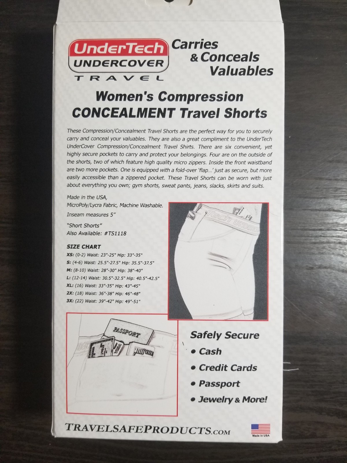 2XL Undertech Undercover Womens Compression Concealment Travel Shorts ...