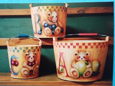LINDA LOCK ABC TEDDY BEAR WOOD BUCKETS ACRYLIC PATTERN PACK ...