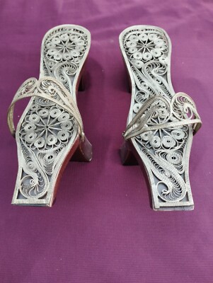 Ottoman woman's slippers, rare silver filigree handmade antique ...