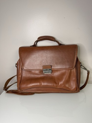 Hartmann Brown Leather Briefcase Messenger Shoulder Bag Carry-On Laptop ...