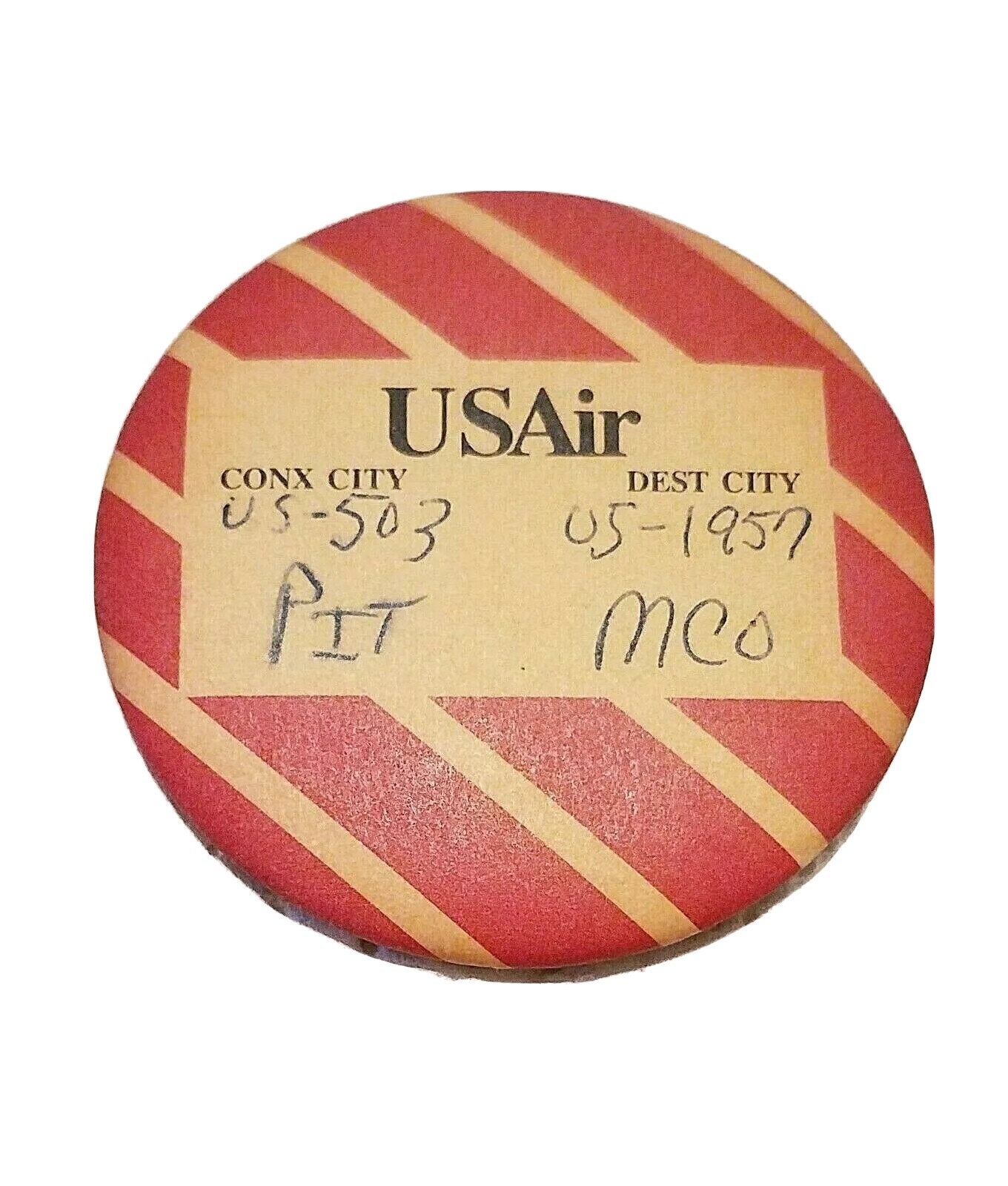 RARE VINTAGE USAIR AIRLINES CONNX CITY / DEST CITY PIN BACK BUTTON- 2 1 ...