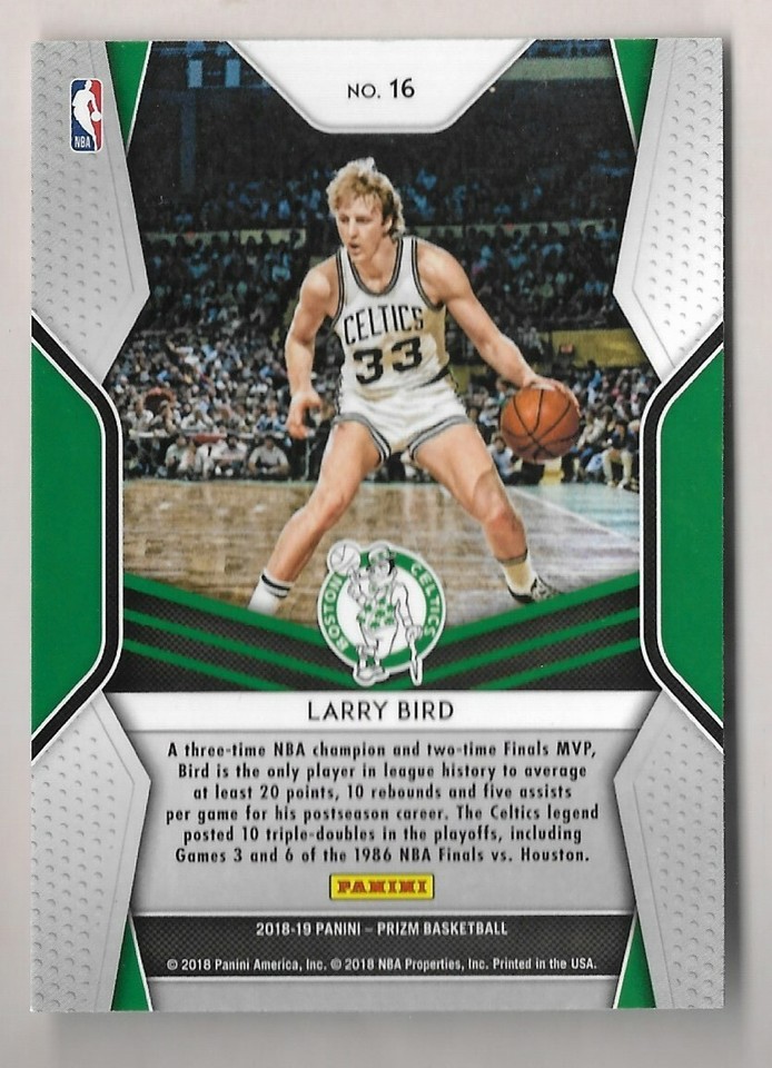 LARRY BIRD 2018-19 PRIZM BASKETBALL DOMINANCE INSERT CARD #16 CELTICS ...