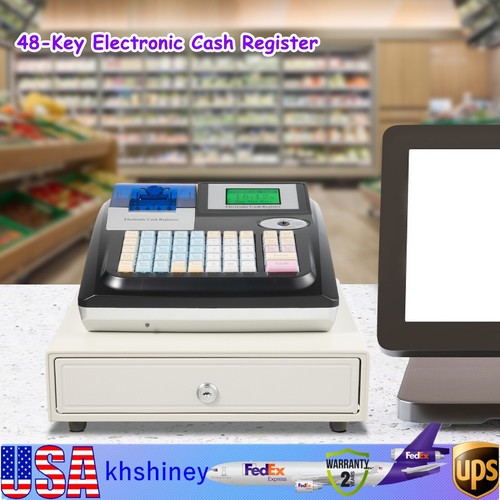 48 Keys Electronic Cash Register, LED Retail POS System W/ Printer ...