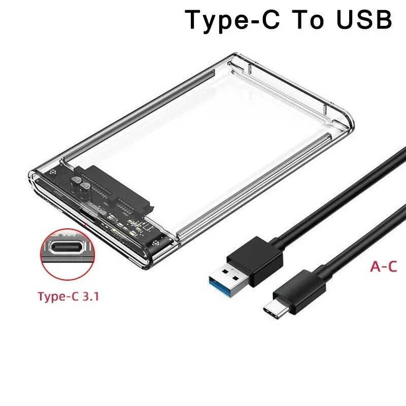 2.5" SATA USB 3.0 Clear Hard Drive Disk HDD SSD Enclosure External ...