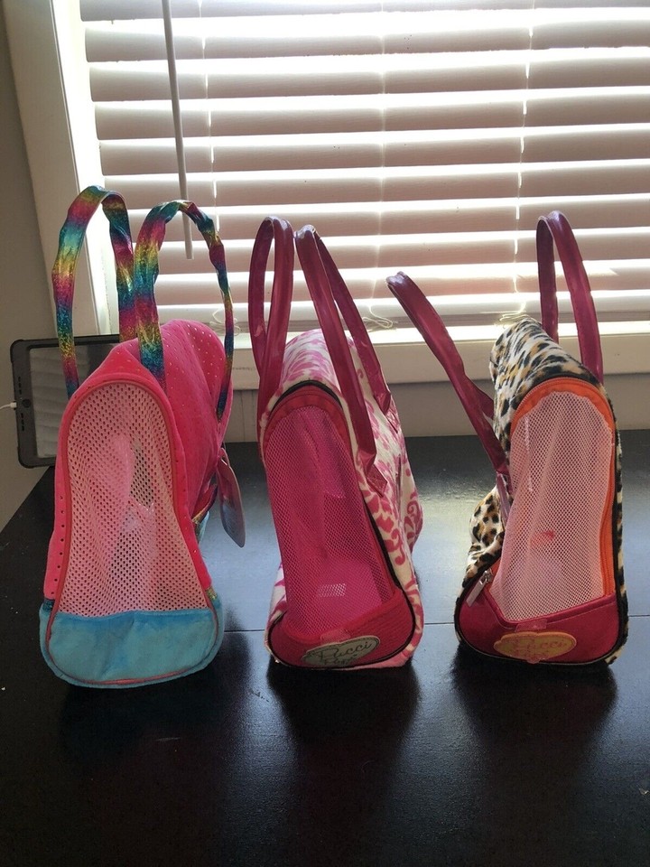 Pucci Pups Dog Cat Pink, Leopard Print Furry Toy Pet Carriers Lot of 3 ...