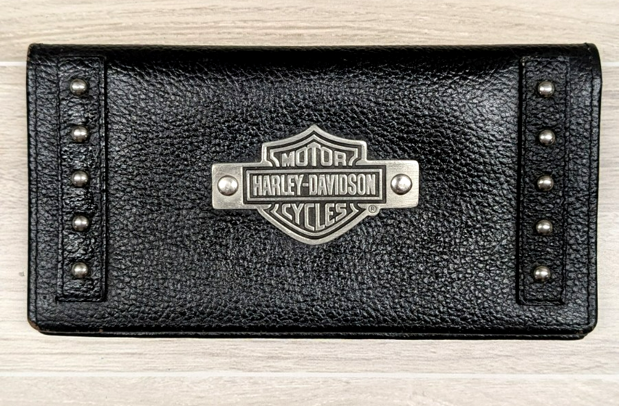 Harley Davidson Vintage Leather Checkbook Cover Metal Emblem side ...
