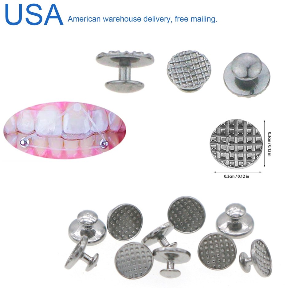 US 100Pcs/Pack Dental Ortho Metal Lingual Buttons Bondable 3.0mm Round ...