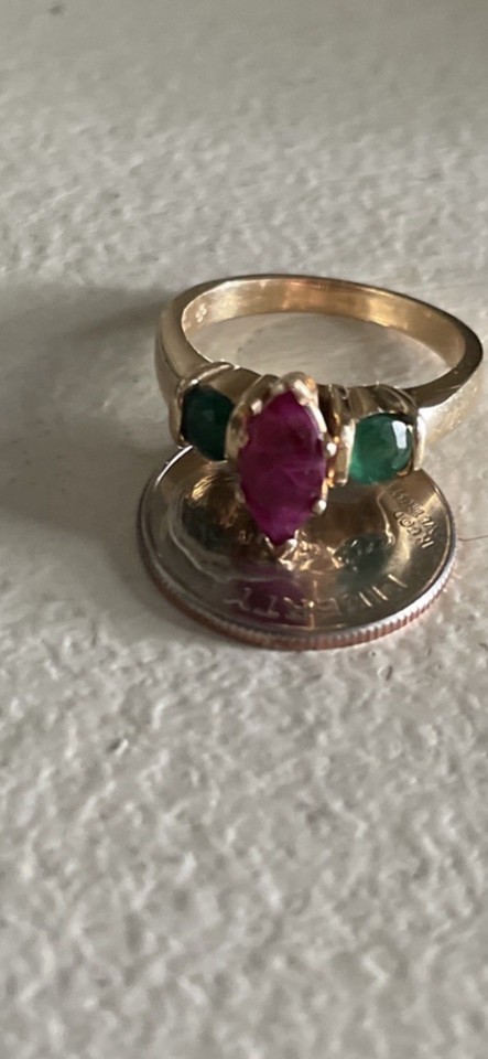Ruby Emerald Ring 14k Large Ruby Yellow Gold | eBay