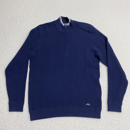 Kjus Sweater Mens Medium Blue Half Zip Pullover Golf Knit Chevron ...