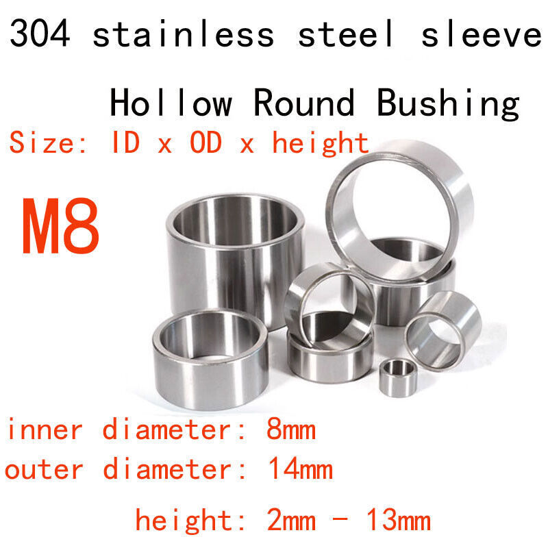 M8 8mm ID 304 Stainless Steel Sleeve Hollow Round Bushing 14mm OD 2mm ...