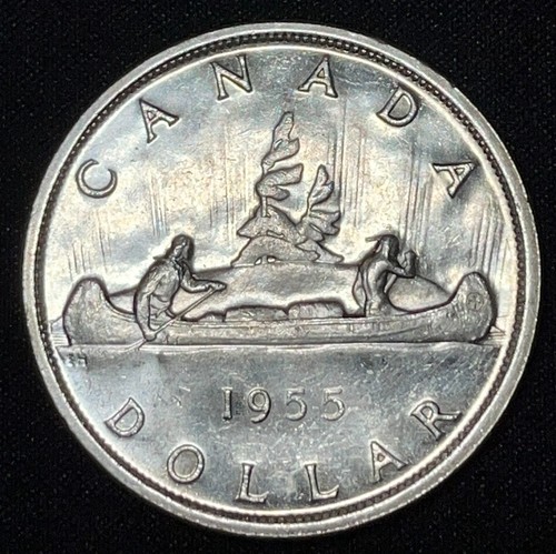 Canada 1955 $1 One Silver Dollar Queen Elizabeth II .800 Silver High ...