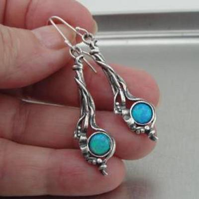 Hadar Designers Handmade Drop Dangle Sterling Silver Blue Opal Earrings ...