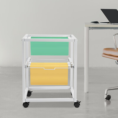 File Carts 2 Tiers Rolling Folder Carts w/Wheels Hanging Files Pull-Out ...