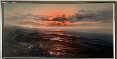 TONY JANKOWSKI VINTAGE CALIFORNIA MODERN ABSTRACT OCEAN LANDSCAPE OIL ...