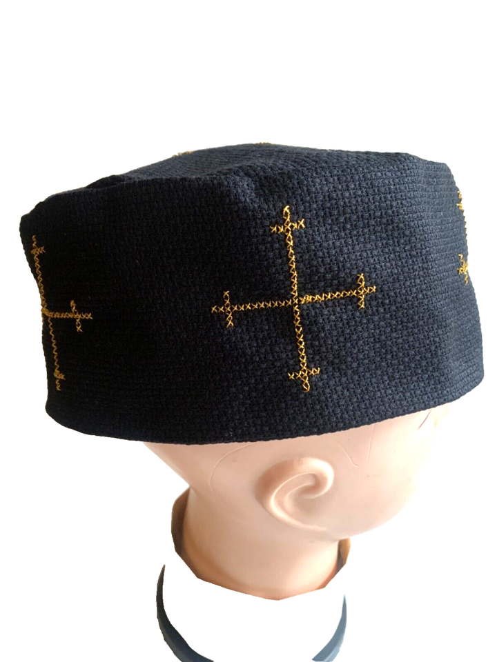 Orthodox Christian priest Skufia embroidered hat Black Gold threads | eBay