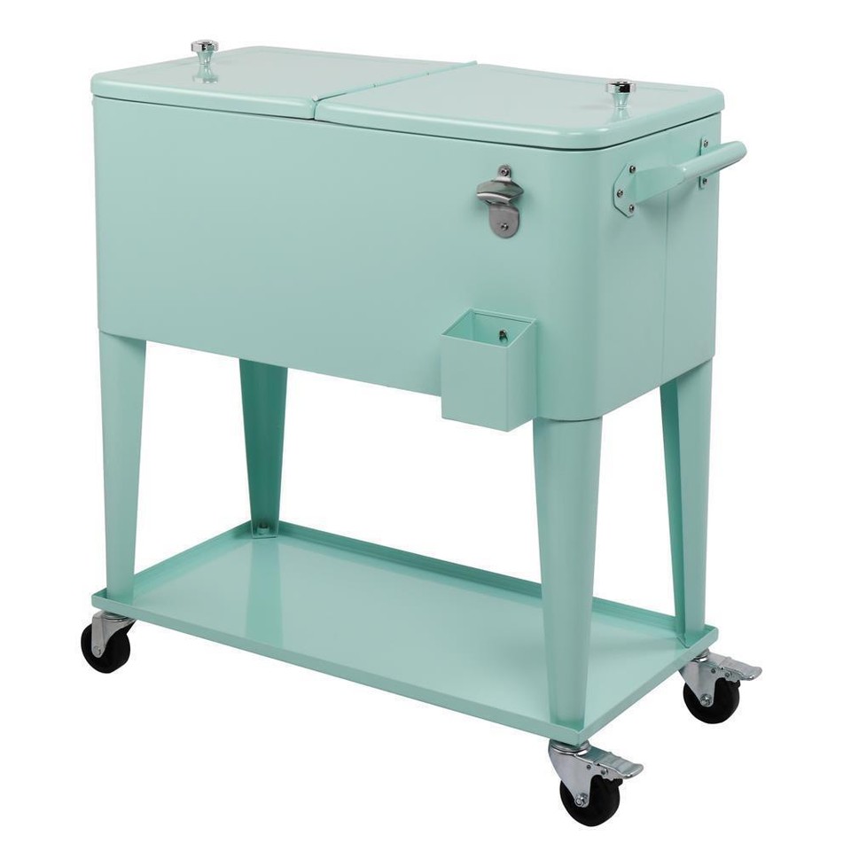 Outdoor 80 Quart Rolling Patio Steel Party Cooler Cart Ice Chest Frozen ...