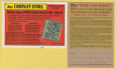 1988 TOPPS Company Store Offer Card 2-Sided (Red -Collector Sheets ...