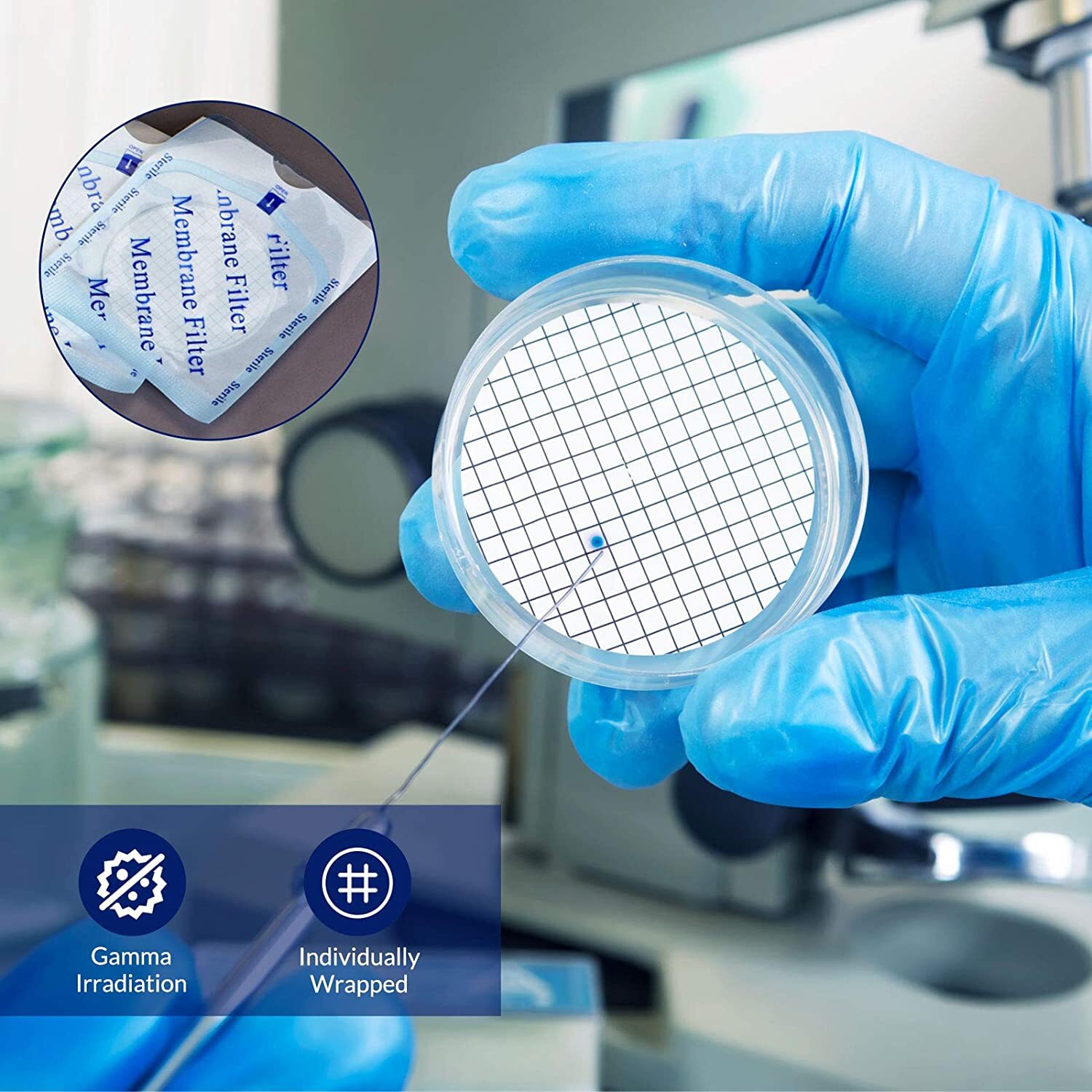 Sterile MCE Membrane Filters w/ Absorbent Pads Black Grid 47mm, 0.45um ...