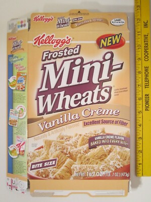 Empty Cereal Box Kelloggs 2004 NEW! Frosted Mini-Wheats VANILLA CREME ...