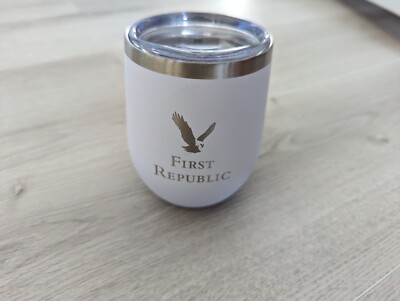 NEW FIRST REPUBLIC INSULATED TUMBLER MUG WHITE RARE SWAG banking coffee ...