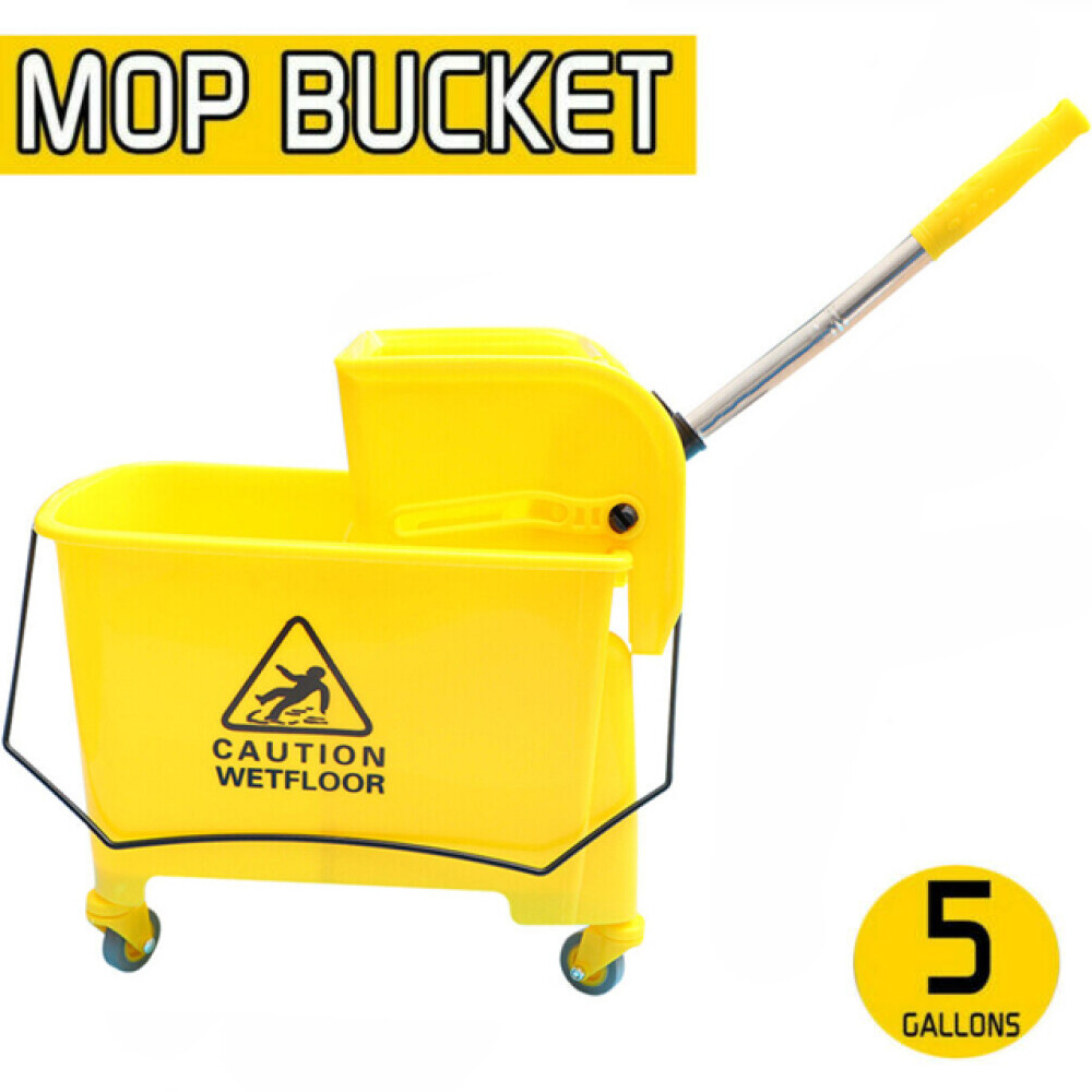 20L YELLOW COMMERCIAL INDUSTRIAL MOP BUCKET WHEELS WRINGER PROFESSIONAL ...