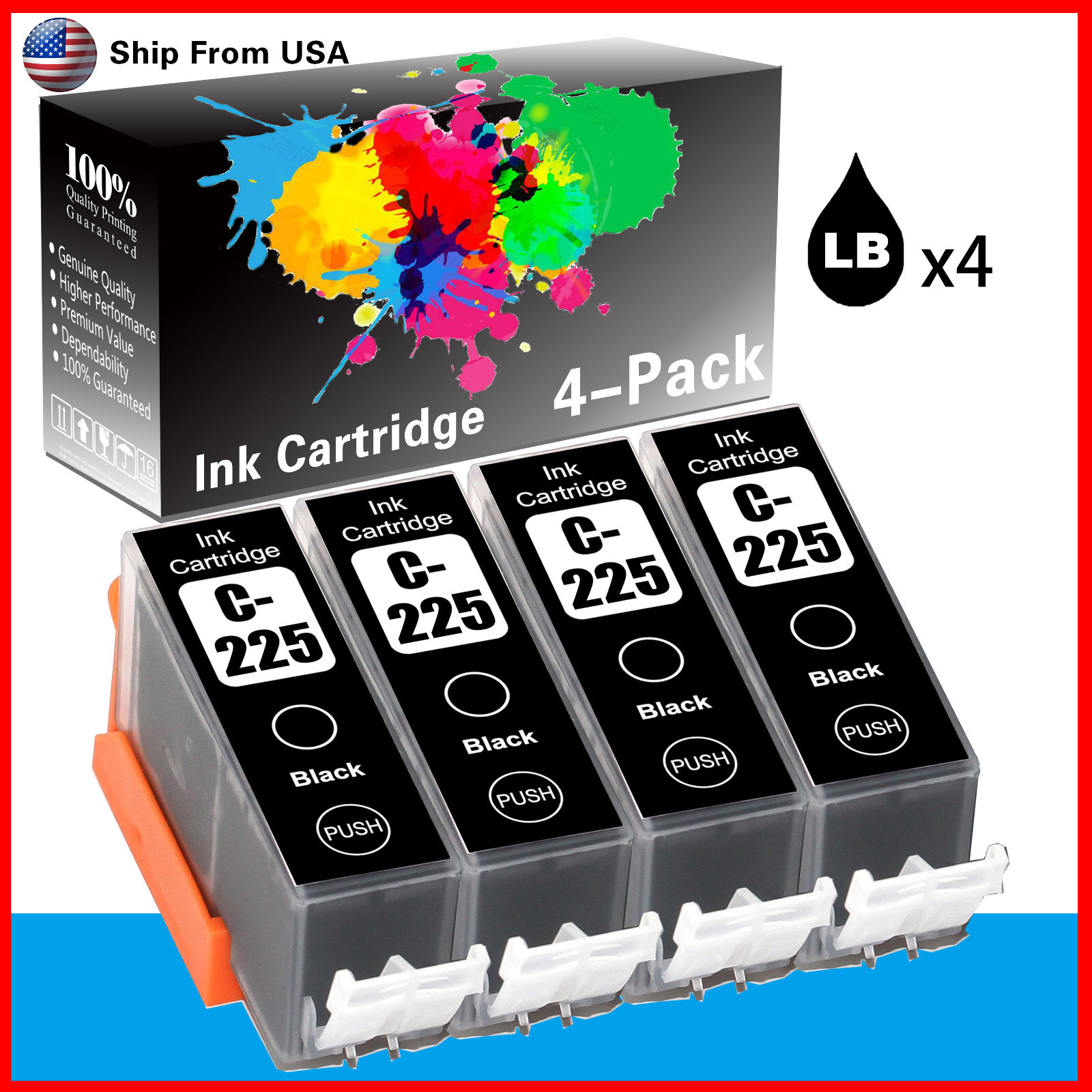 4PK PGI225 PGI-225 Ink Cartridge Black for MG5220 MG5320 MX712 MX882 ...
