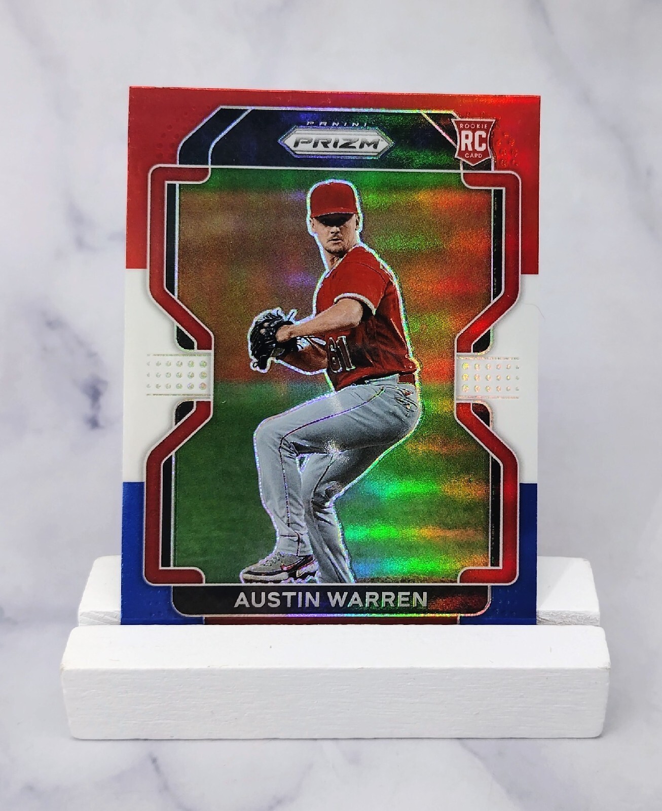 2022 Panini Prizm Baseball Red White & Blue Prizm #187 Austin Warren RC ...