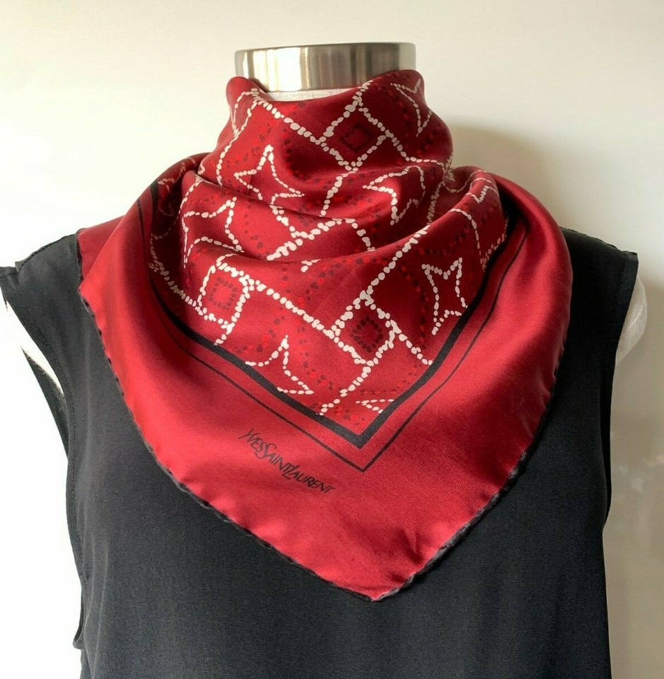 YSL Yves Saint Laurent Silk Twill Deep Red "Stars" Bandana/Scarf ...