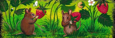 12X4 PRINT OF PAINTING RYTA STRAWBERRY FIELDS MOUSE MICE SPRING Easter ...