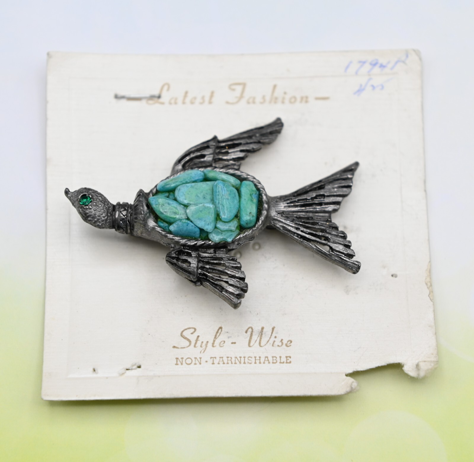 Vintage Turquoise Nugget Pewter Tone Bird Pin Brooch … - Gem