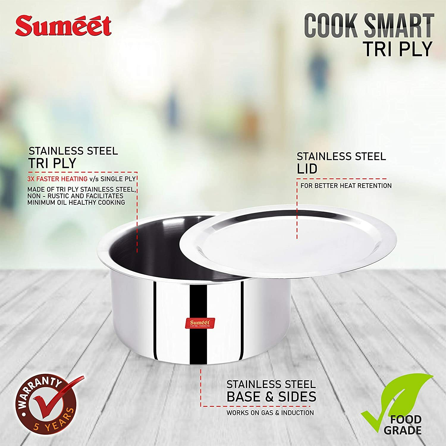 Cook Smart Tri Ply Stainless Steel Tope Cookware with Lid - 4 Litres | eBay