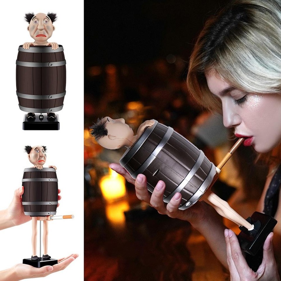 Funny Wooden Barrel Cigarette Dispenser Up Holder Prank Toy Smoking Box ...