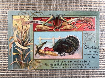 A Joyful Thanksgiving Turkey Eating Corn Stalk Farm Embossed Postcard ...