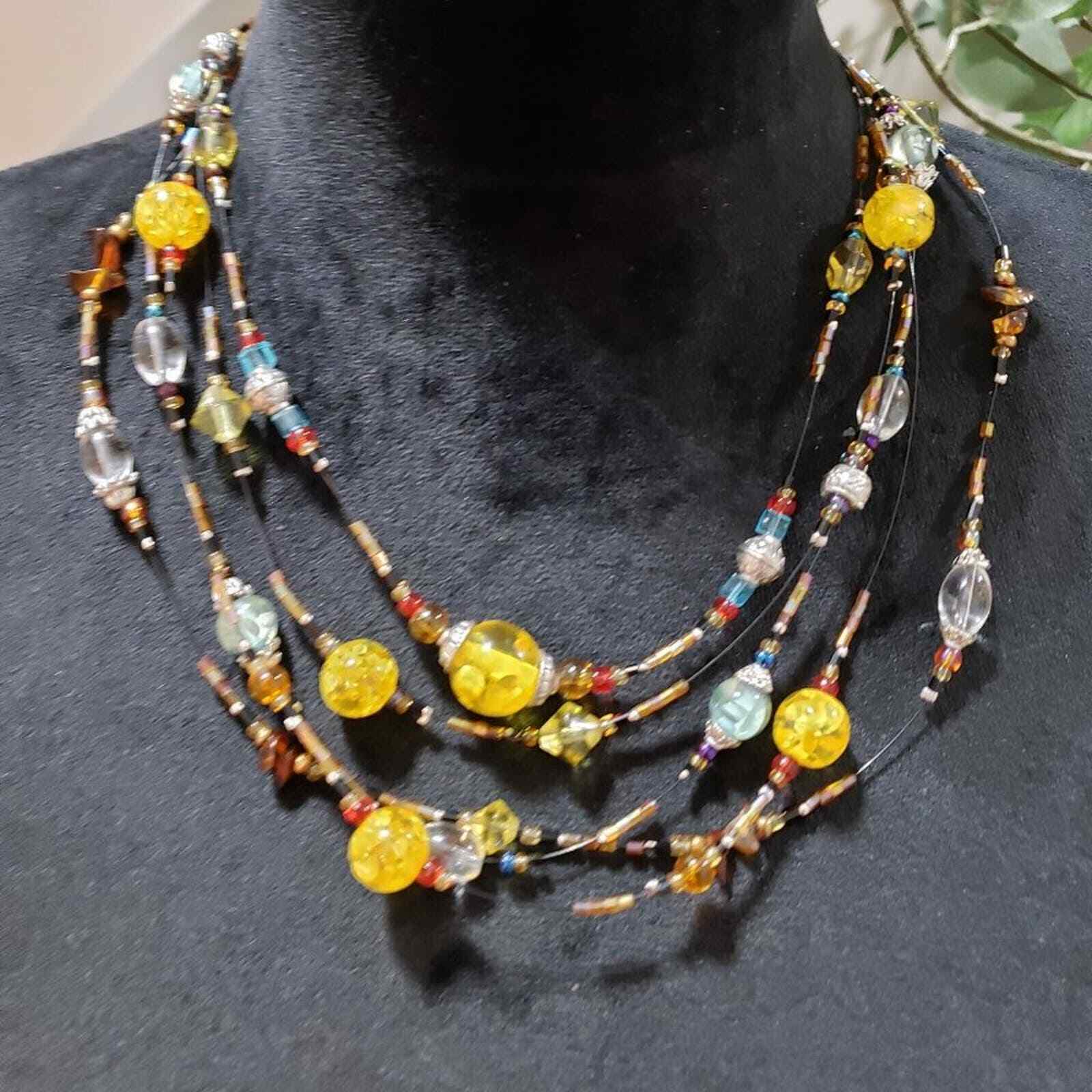 Womens Fashion Multi Bead Glass Gypsy Artsy Collar Necklace with ...
