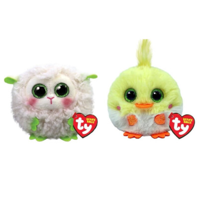 Ty Puffies Beanie Ball Set - EGGY & BAASBY the 2023 Easter Chick & Lamb ...