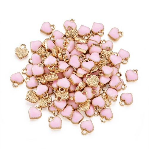 100pcs Alloy Enamel Heart Charms Pink Mini Cute Dangle Pendants ...