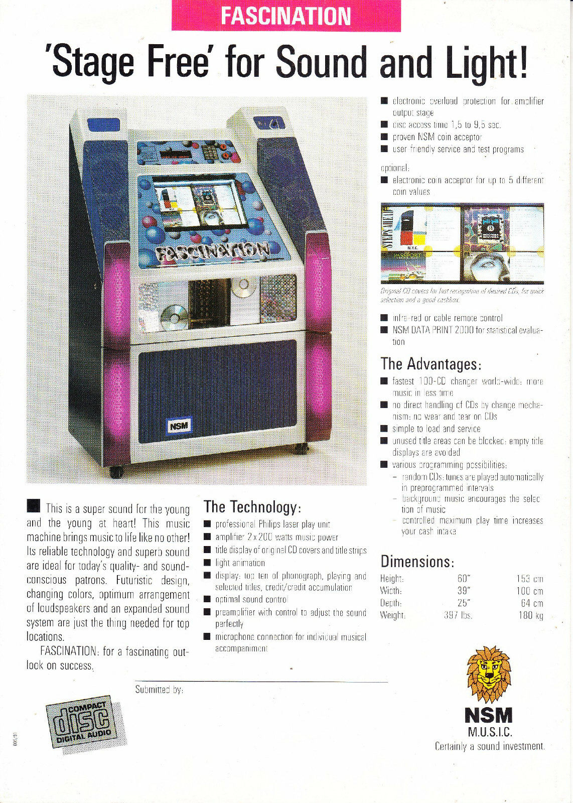 N.S.M. NSM Fascination 1991/92 CD juke box jukebox Flyer Brochure BRAND ...