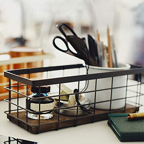 Small Metal Wire Storage Basket Detachable Wood Base Storage Organizer ...