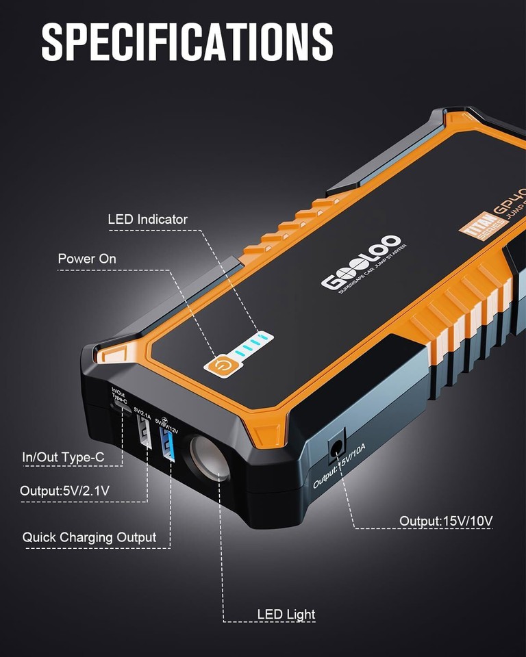 GOOLOO 4000A Jump Starter Portable 12V Power Bank Pack Battery Charger ...