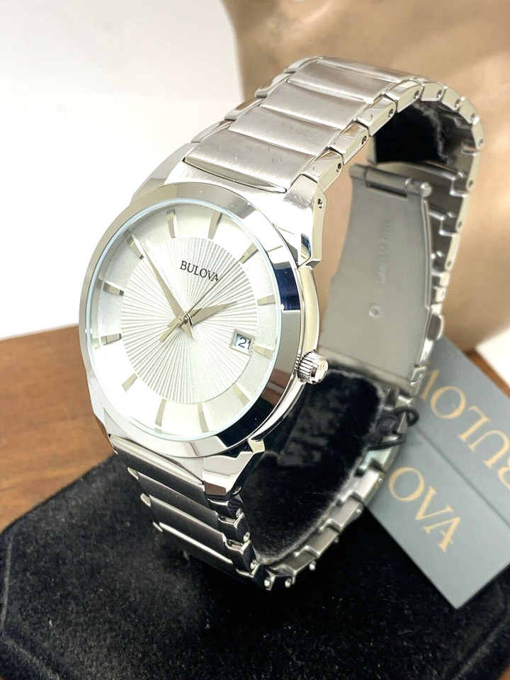 Bulova Mens Watch 96B015 Quartz Silver Dial Date Stainless Steel 38mm ...
