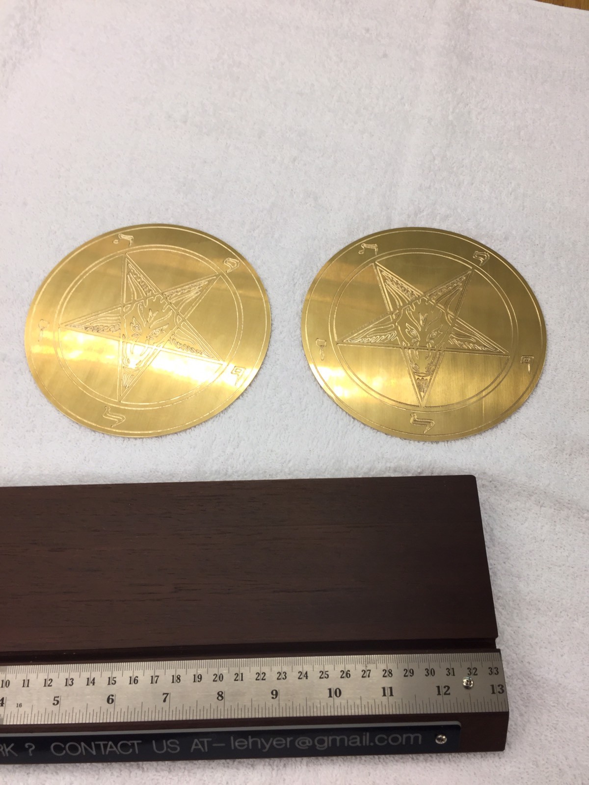 PAIR 6" BAPHOMET BRASS MEDALLION GOAT HEAD INVERTED PENTAGRAM ...