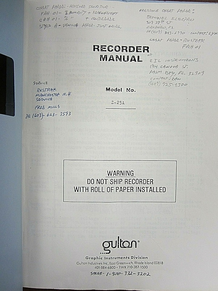 Rustrak Recorder Manual Model Z-25A & DC Signal Recorder Instruction ...