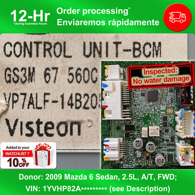 BCM BCU 2009-10 Mazda 6 Sedan Body Control Module Computer Unit GS3M 67 ...