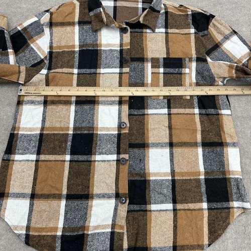SHEIN Brown Black Plaid Flannel Shacket Button Front Women’s Plus Size ...