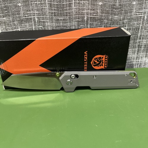 Vosteed Parallel Folding Knife Gray Titanium Handle 154CM Reverse Tanto ...