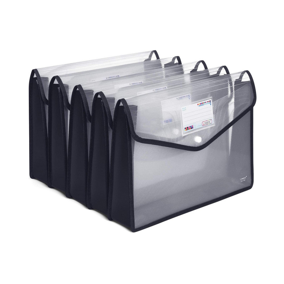 5pcs File Bag Transparent Plastic Documents File Storage Bag Buckle Bag ...