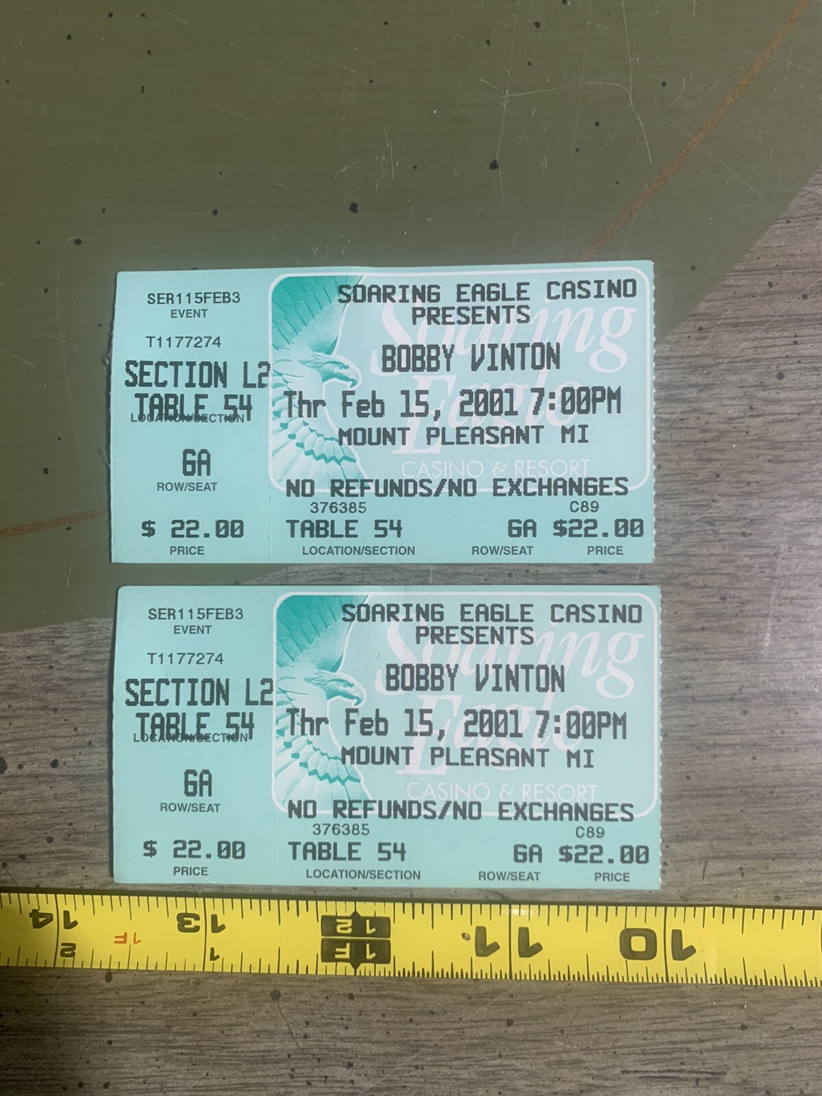 Bobby Vinton Vintage 2001 Concert Ticket Stub Soaring Eagle Casino MI ...